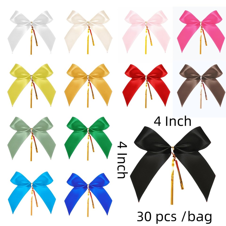 30 PCS 4 Pink Satin Bows, Bulk Craft Supply, Twist Tie, Christmas Tree ...