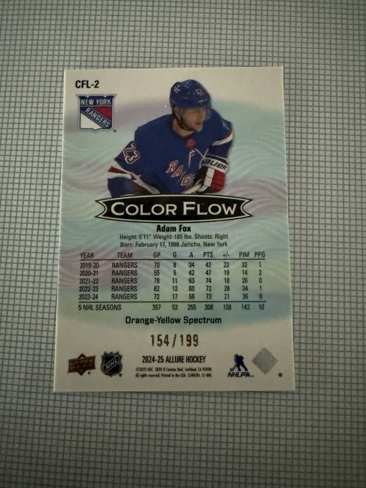 2024-25 UD Allure Color Flow Adam Fox #CFL-2 Orange-Yellow Spectrum 154 ...