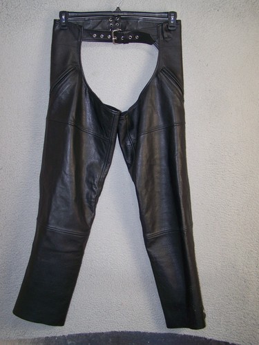 FMC Leather Chaps Adult Medium Black Zipper Snap Sides Biker Motorcycle ...