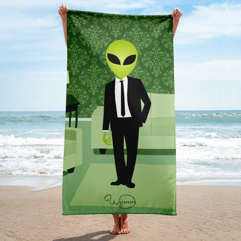 Beach or bathroom towel, Fashion alien male in a corporate suit, Green ...