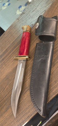 Vintage Buck Stag/Cherry Handle Knife 119 With Leather Sheath | eBay