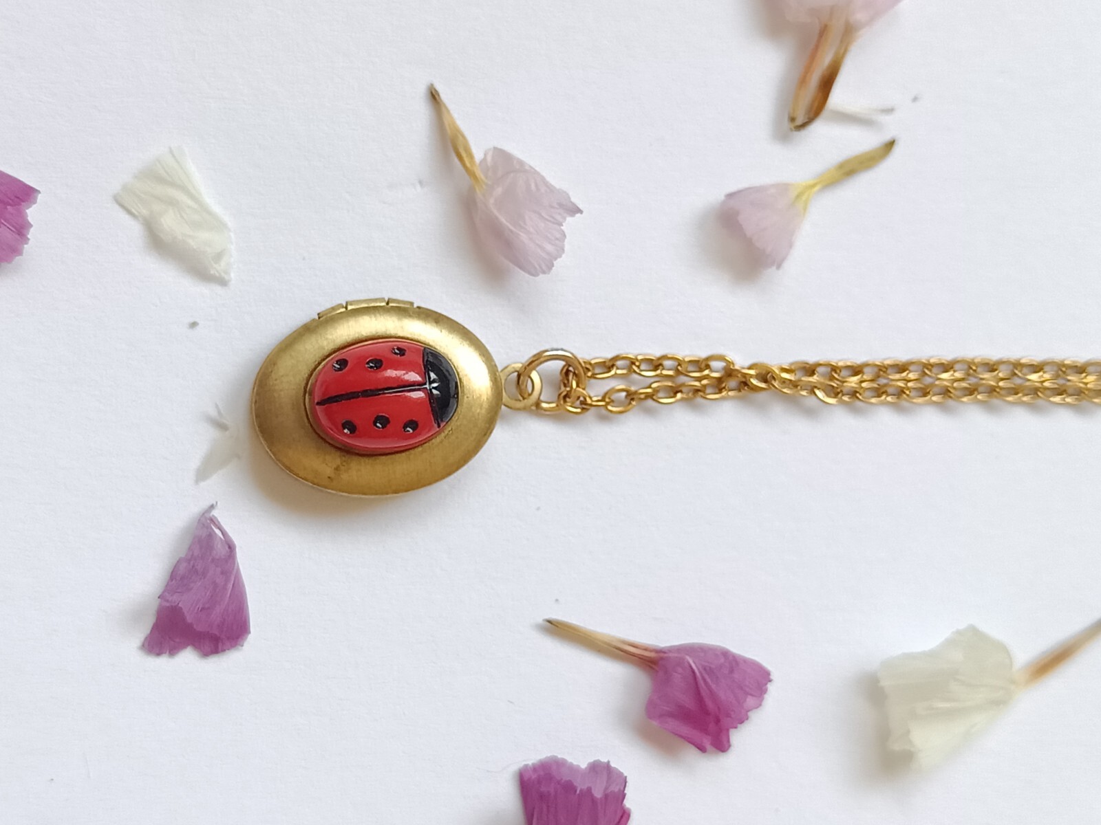 N.O.S Vintage ladybug necklace, lucky ladybug locket necklace, gold ...