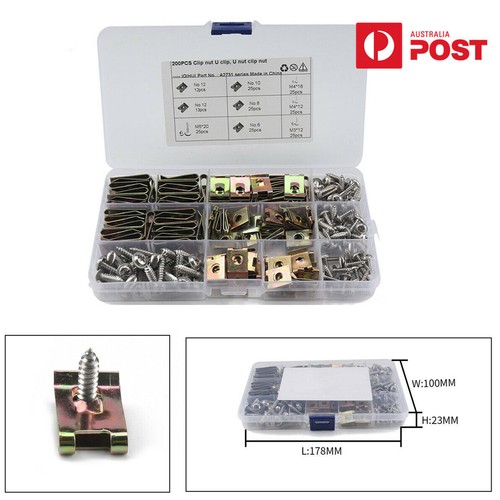200pcs Boxed U Splint Nuts Clips Fastener Fixed w/Screws For Car Auto ...