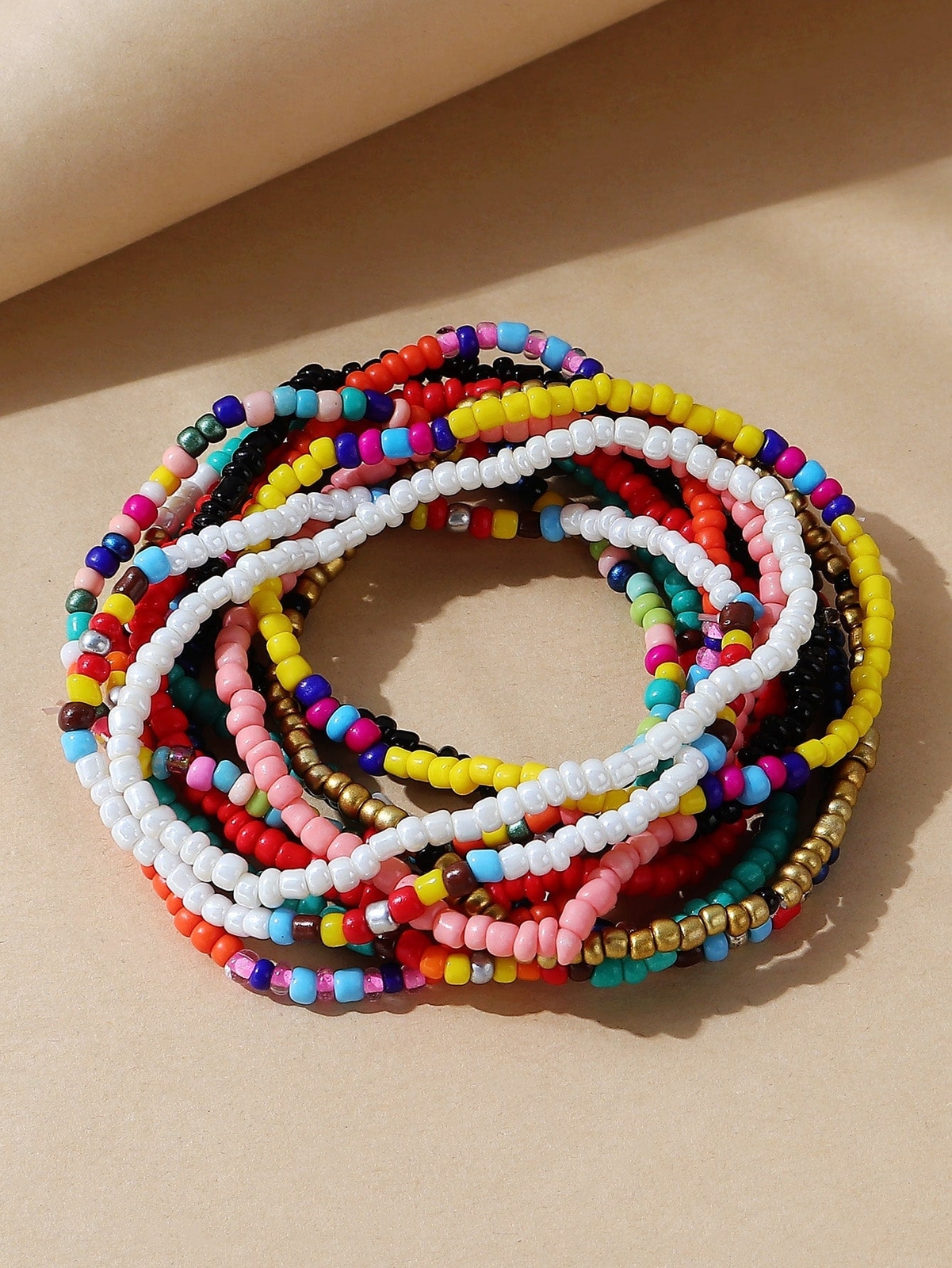 12pcs Mixed Color Beaded Bracelet Boho Style Crafted Small Beads Design ...