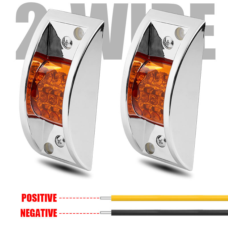Amber/Red 12-LED Curve Sealed Chrome Side Marker Truck Trailer ...
