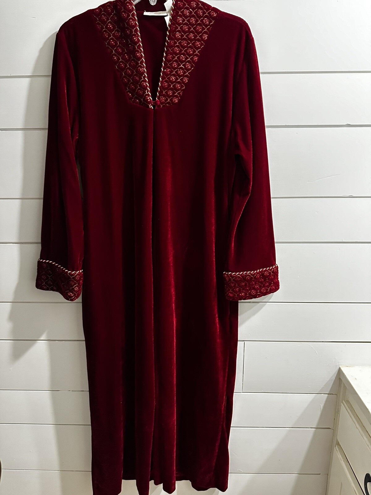 Adonna Robe Housecoat Women Small Red Embroidered Velour Soft 1/4 Zip ...