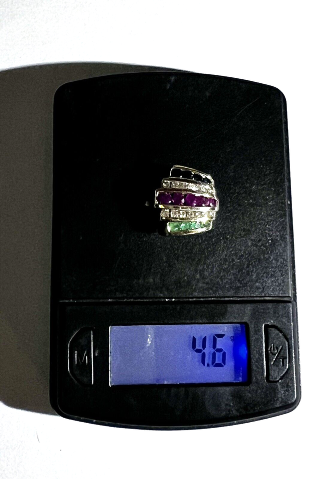 Estate 14k YELLOW GOLD SAPPHIRE DIAMOND RUBY SLIDE PENDANT 4.6g MULTI ...