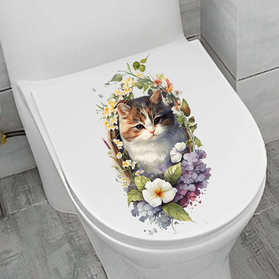 Toilet Sticker Toilet Lid Decal Cat Pattern DIY Cute Removable Bathroom ...