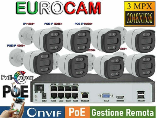 KIT VIDEOSORVEGLIANZA NVR 10 CANALI POE + 08 TELECAMERE IP POE ONVIF ...