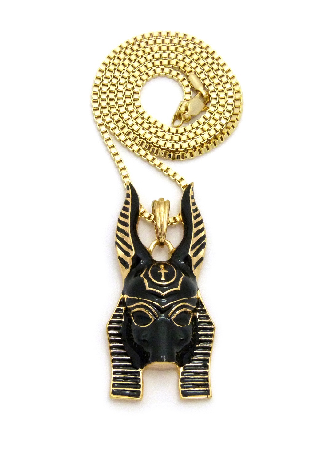 NEW EGYPTIAN ANUBIS HEAD PENDANT & 3mm/24" BOX CHAIN HIP HOP NECKLACES ...