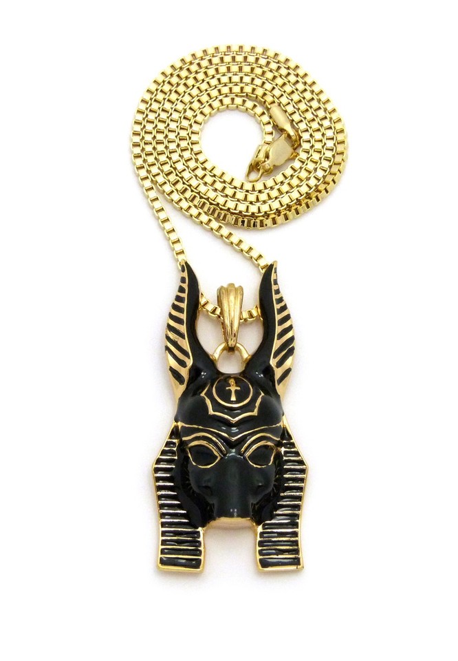 NEW EGYPTIAN ANUBIS HEAD PENDANT & 3mm/24" BOX CHAIN HIP HOP NECKLACES ...