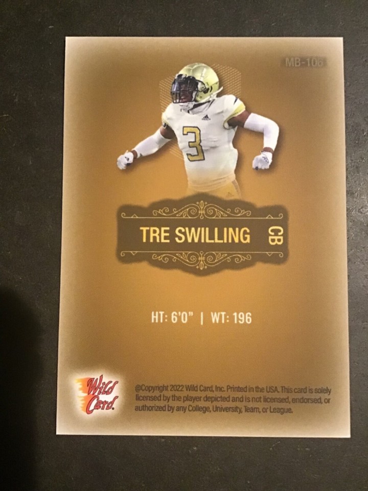 2022 Wild Card Matte Tre Swilling Gold Base Card Georgia Tech Yellow ...
