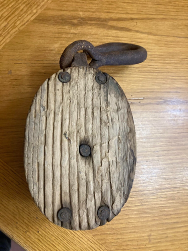 Vintage Wooden Farm Double Sheive Pulley Block Tackle Nautical Collect ...