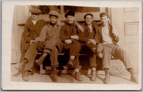 Postcard Factory Work Crew on Break; Buddies Portrait RPPC Real Photo ...