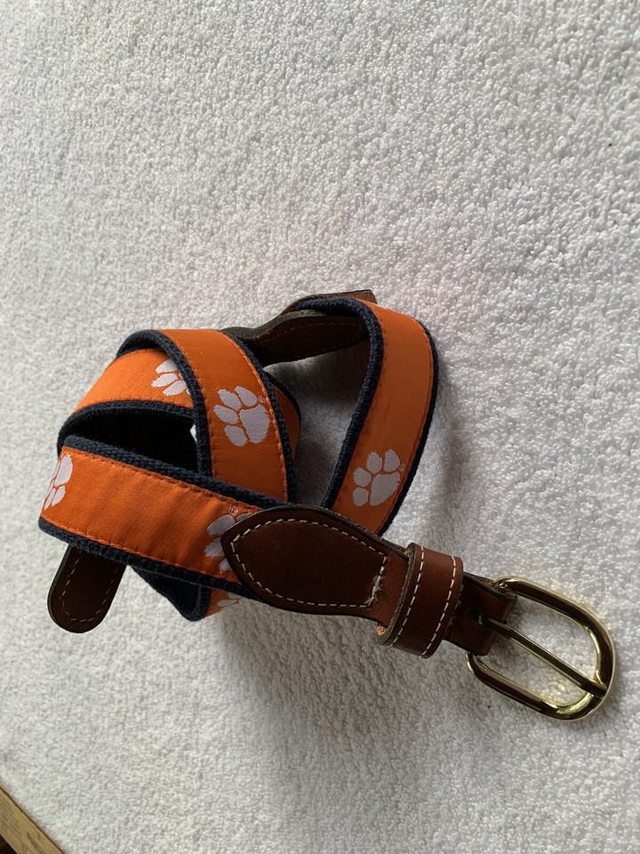 Clemson Tigers Belt Mens SZ 40-42 Orange Embroidered Paw Brass South ...