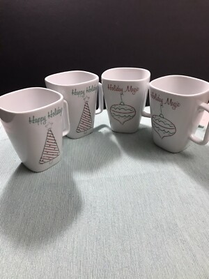 4 Living Quarters Square Christmas Coffee Cups “Happy Holidays ...