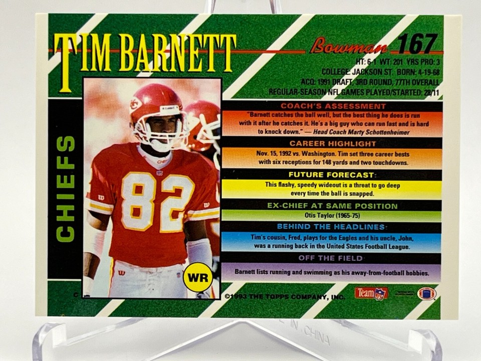 1993 Bowman NFL Football Card #167 Tim Barnett WR #82 Kansas City ...