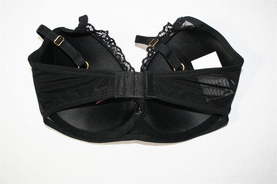 049X05 Bombshell Boudoir B2002 Lace Trim Sheer Overlay Bra 32DDD Black ...