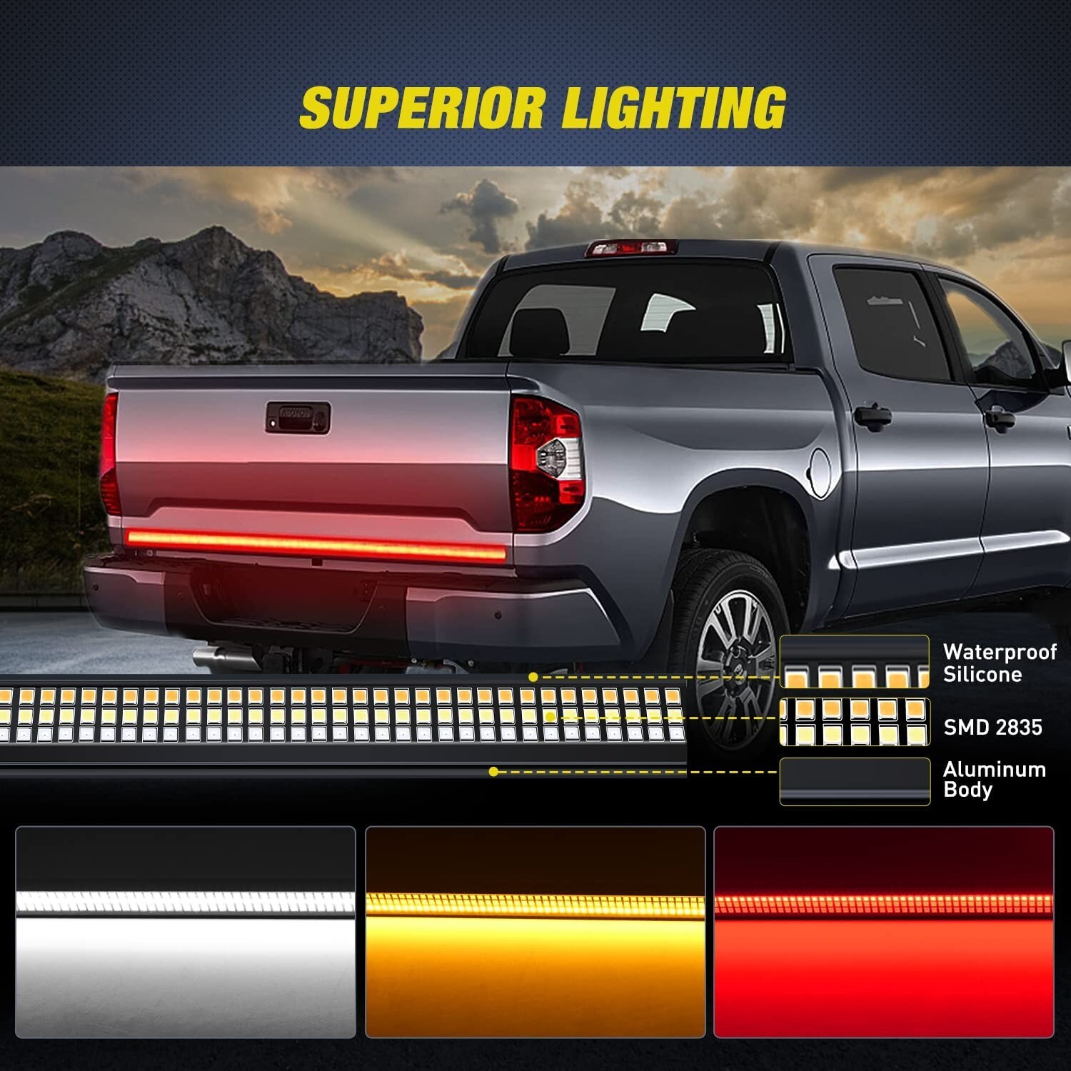 Nilight Truck Tailgate Light Strip 60" Aluminum Frame Triple Row 1200 ...