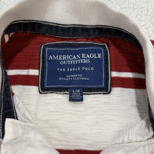 American Eagle Rugby Shirt Mens L Red White Vintage Long Sleeve Polo ...