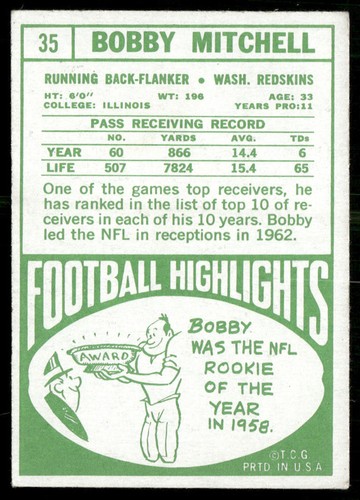 Bobby Mitchell 1968 Topps #35 Washington Redskins VG | eBay