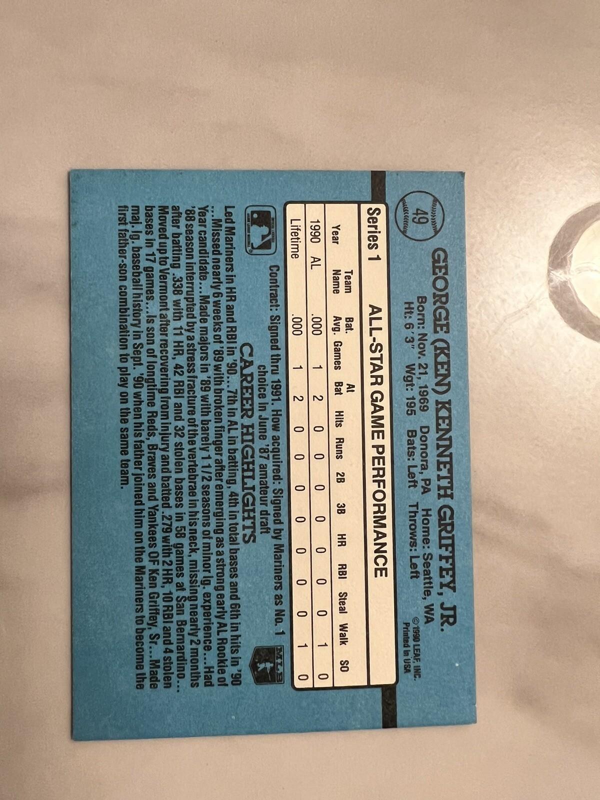 1991 Donruss - All-Stars Separated Stripe is Yellow #49 Seattle ...