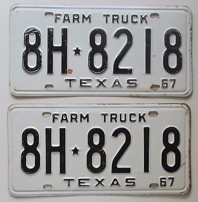 Texas 1967 FARM TRUCK License Plate PAIR - HIGH QUALITY # 8H-8218 | eBay