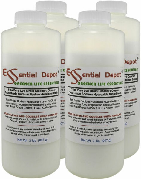 Essential Depot Food Grade Sodium Hydroxide Lye Micro Beads - 4 x 2lb ...
