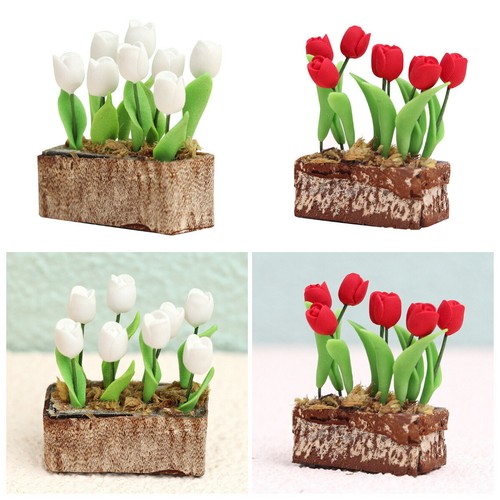 1:12 Scale Dollhouse Miniature Mini Tulips Flowers Potted Plants Garden ...