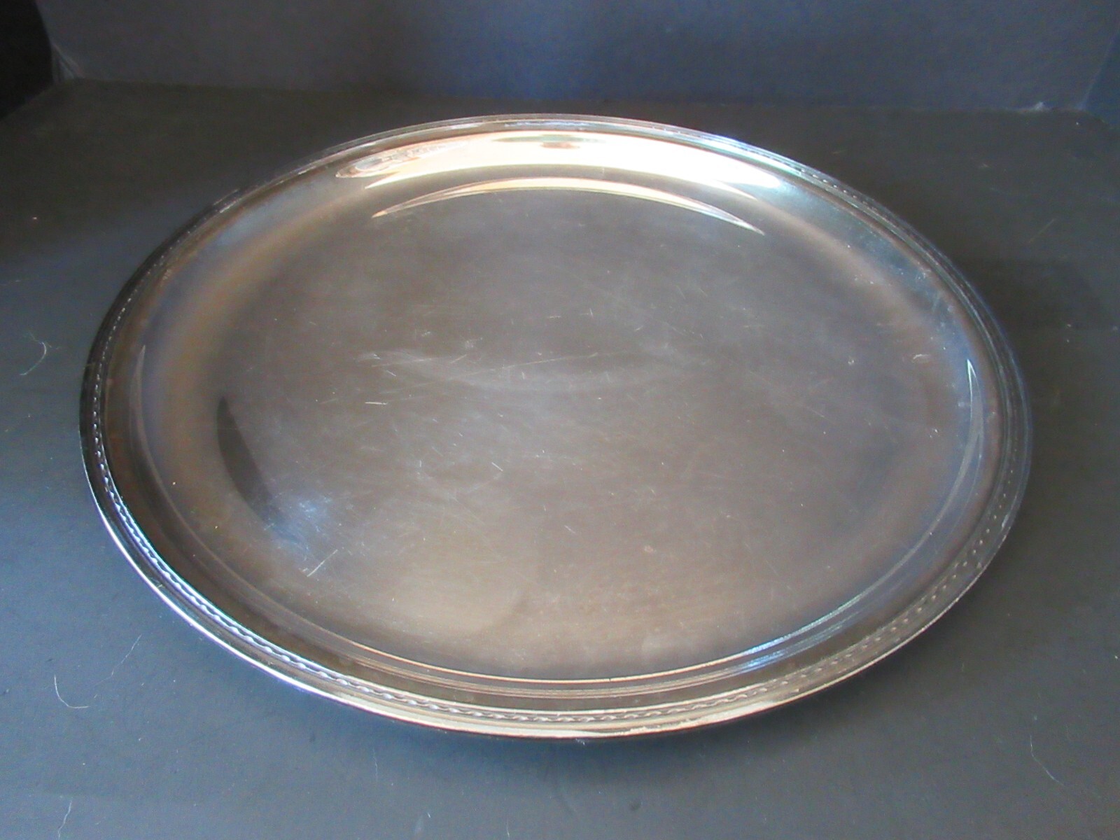 Vintage 13" silver plate serving platter MCM simple pattern edge ...