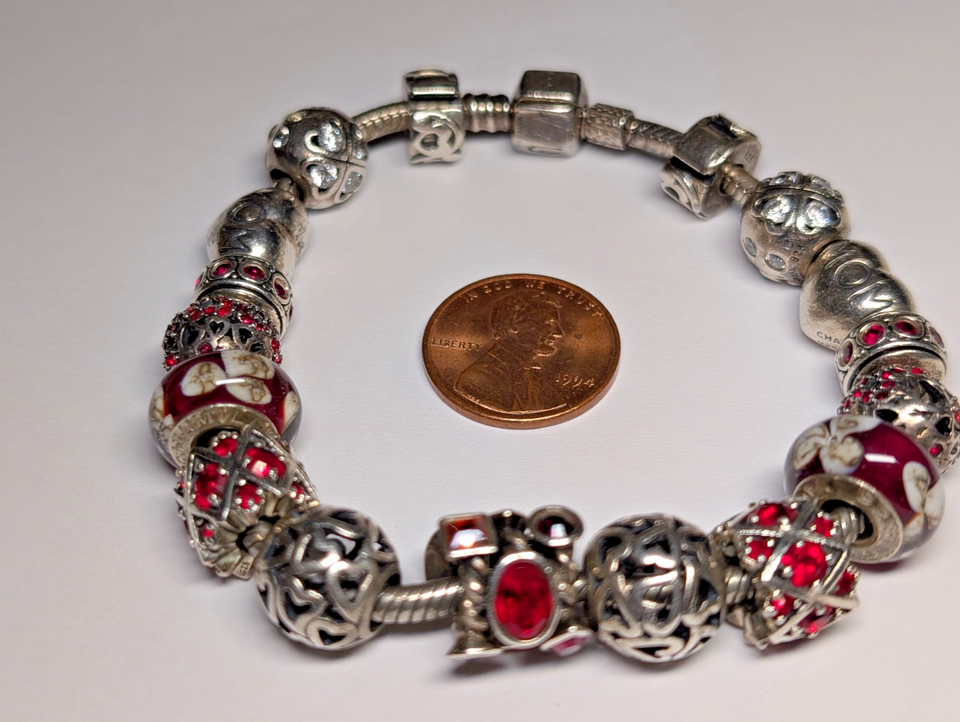 STERLING SILVER CHAMILIA CHARM BRACELET & CHARMS SIGNED CHAM 925 WITH ...
