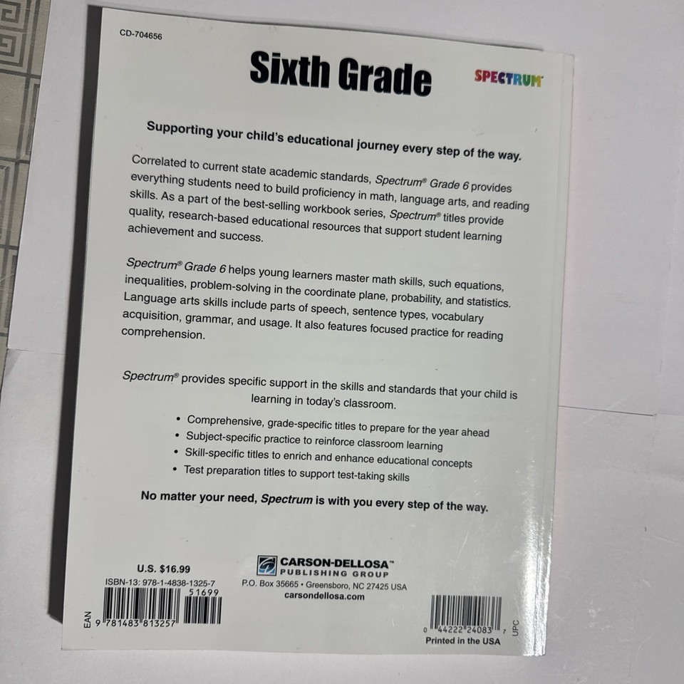 Spectrum Grade 6 by Spectrum (2015, Trade Paperback) 9781483813257| eBay