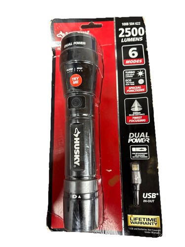 Husky 2500 Lumens Dual Power LED Rechargeable Focusing Flashlight ...