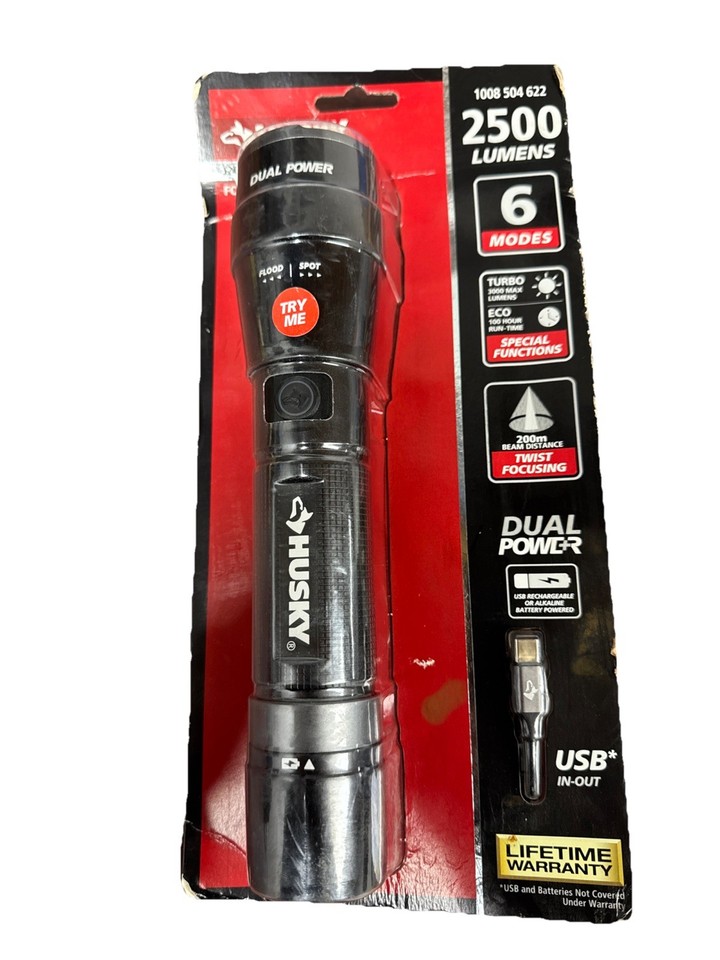 Husky 2500 Lumens Dual Power LED Rechargeable Focusing Flashlight | eBay