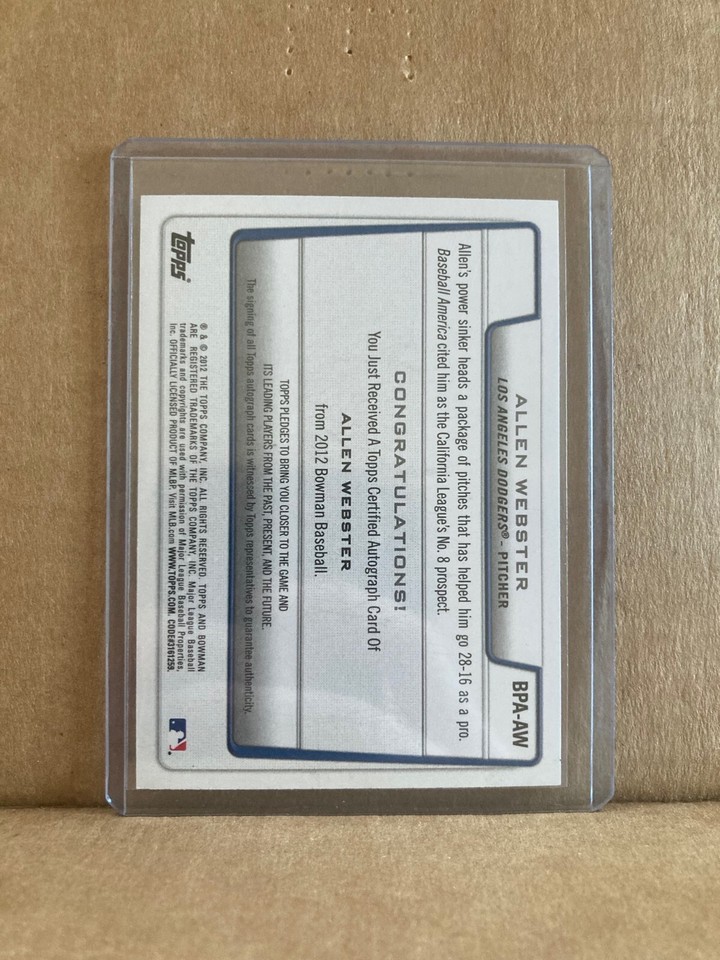 Allen Webster 2012 Bowman Auto BPA-AW | eBay