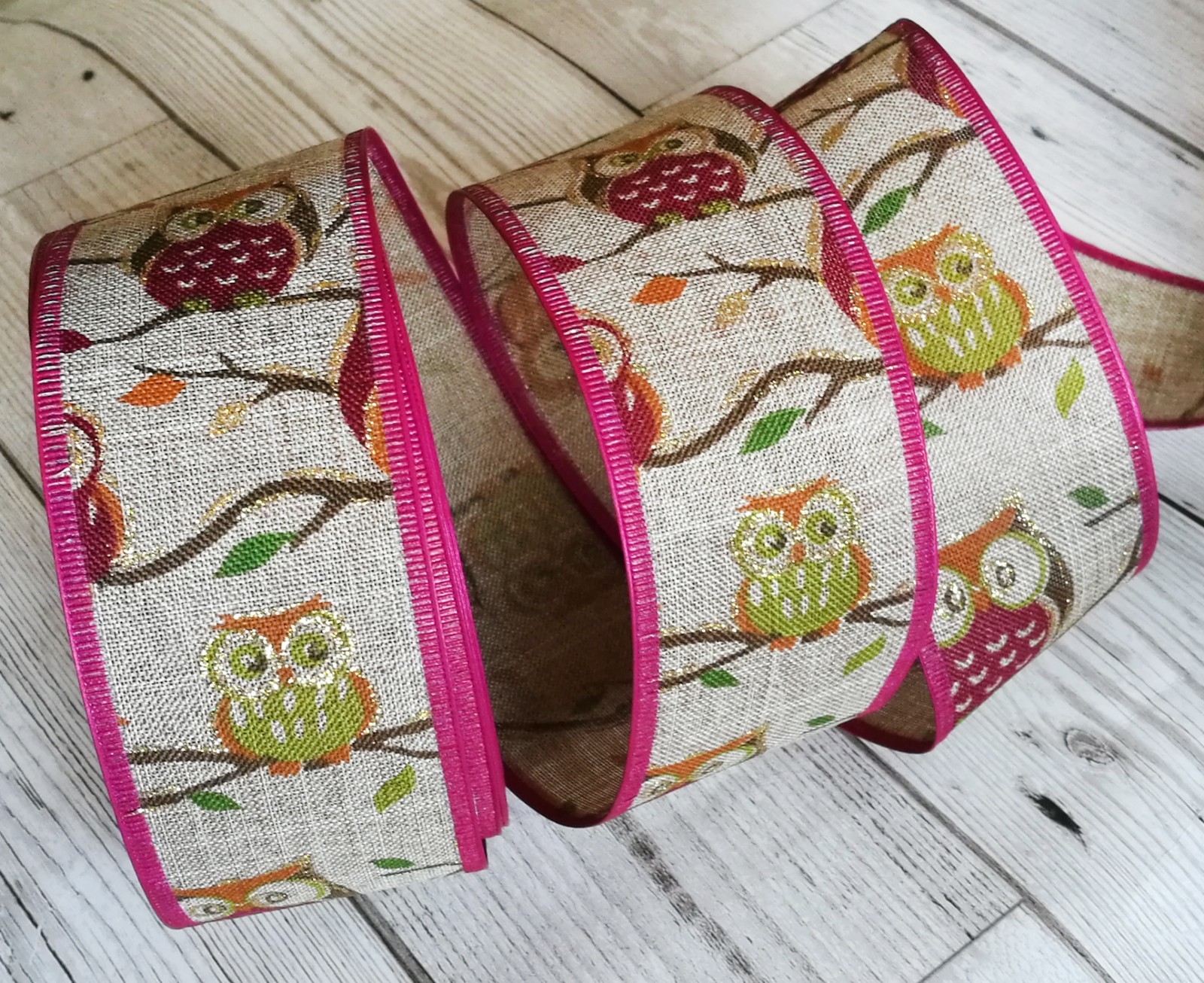 1 yard OWL Wired Ribbon 60mm Burlap Glitter Xmas Owls Christmas Jute ...