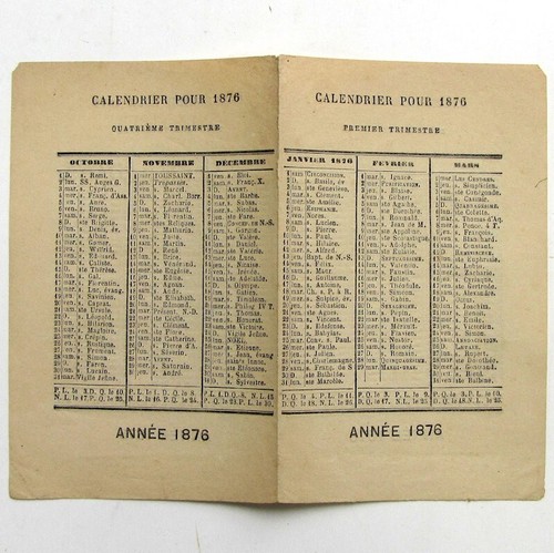 Calendrier 1876 | eBay