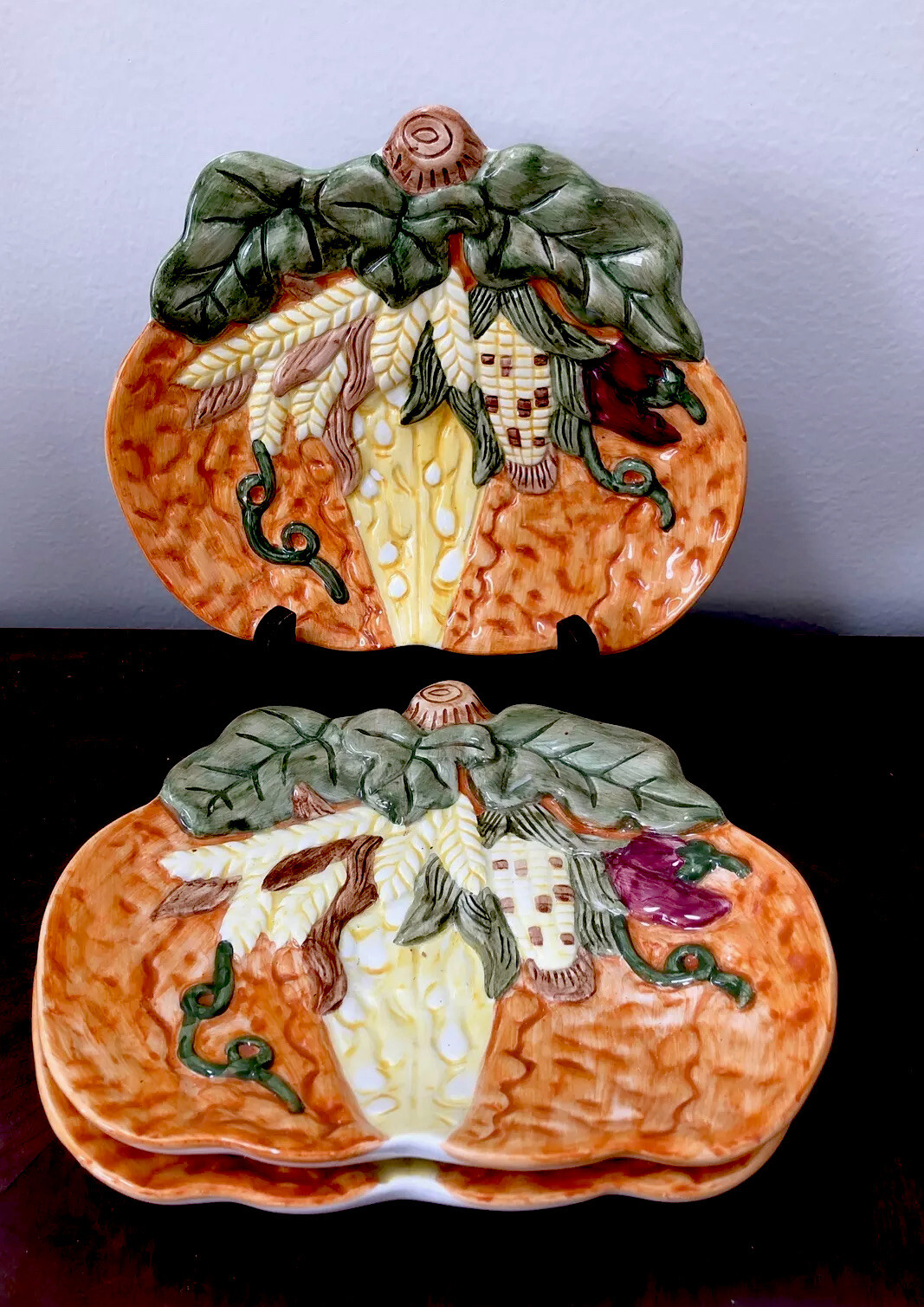 Pumpkin Shaped Autumn Thanksgiving Plates Set Of 3 Canapes Cookies ...