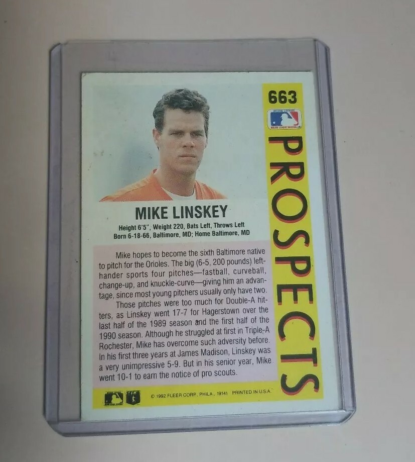 1992 Fleer Baltimore Orioles Baseball Card #663 Mike Linskey | eBay