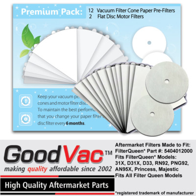 GoodVac Filter Cones For Filter Queen Vacuum 12 Pack w/ 2 Motor Disc ...