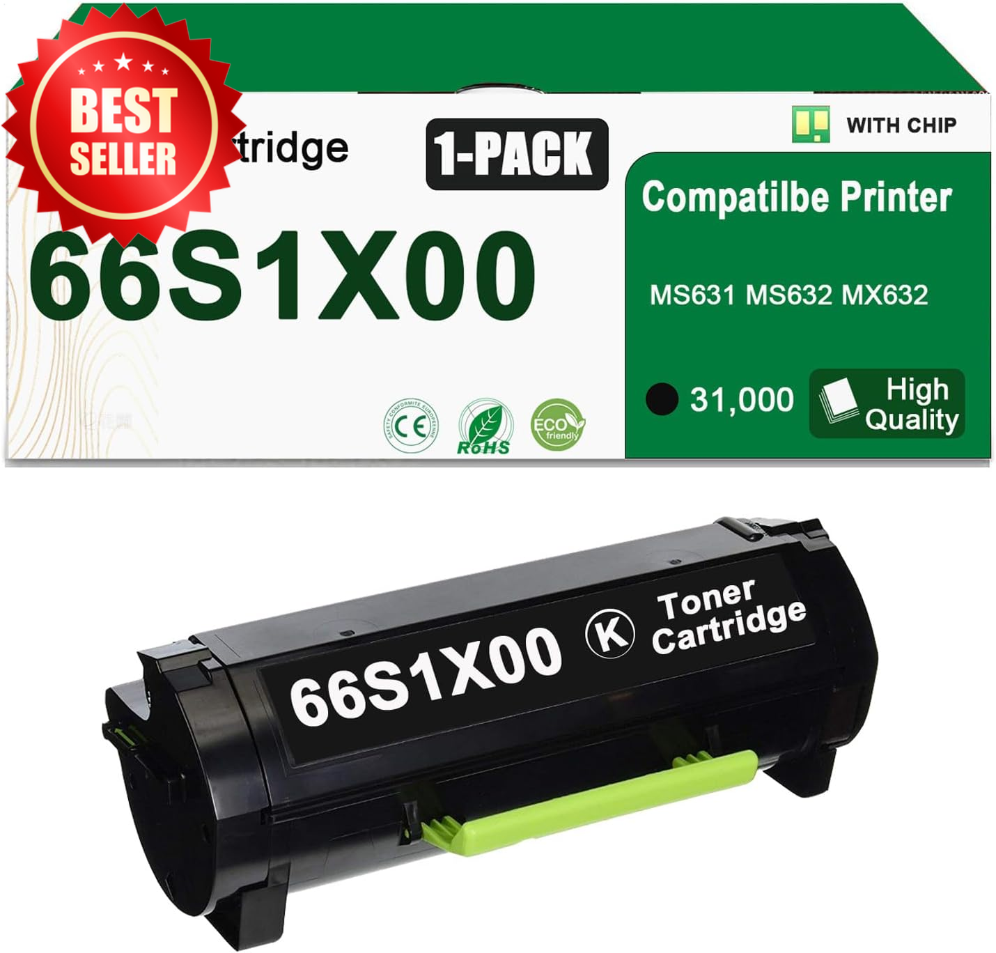 66S1X00 Extra High Yield Black Toner Cartridge for Lexmark MS631 MS632 ...