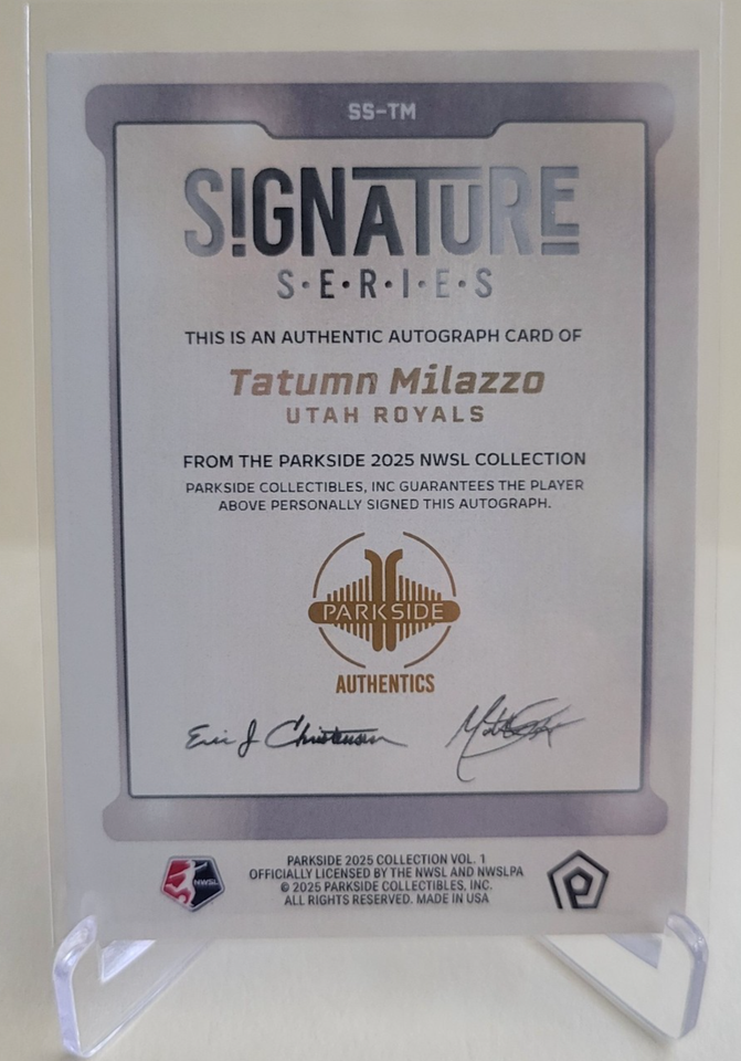 2025 PARKSIDE NWSL VOL 1 TATUMN MILAZZO AUTO SIGNATURE SERIES #SS-TM ...