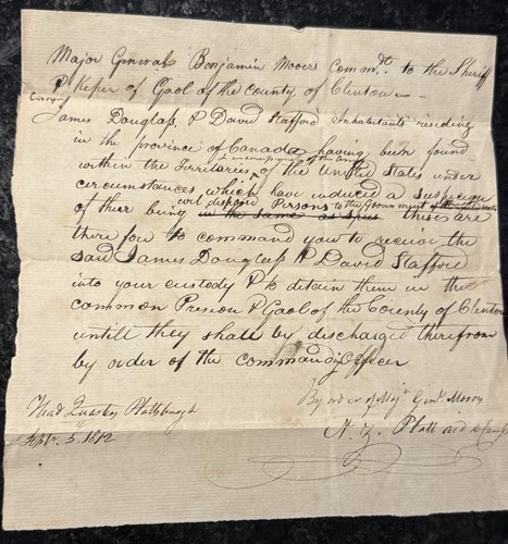 Canadian Spies Detained War 1812 General Benjamin Mooers Plattsburgh | eBay