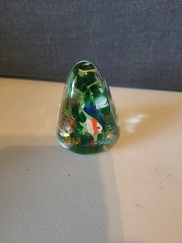 Art Glass Paperweight Fish Aquarium Glass Pyramid Shape | eBay