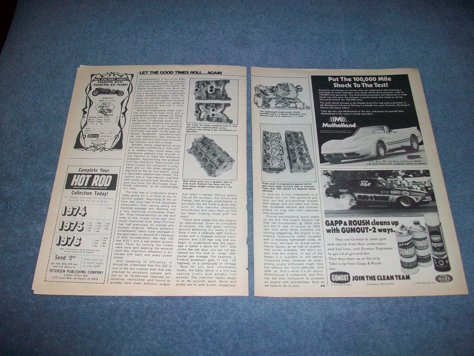1976 Pontiac 301 V8 Engine Vintage Tech Info Article "Let the Good ...
