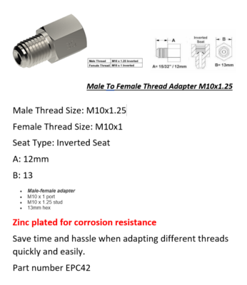Brake Line Thread Adapter Male M10 x 1 Female M10 x 1.25 Inverted | eBay
