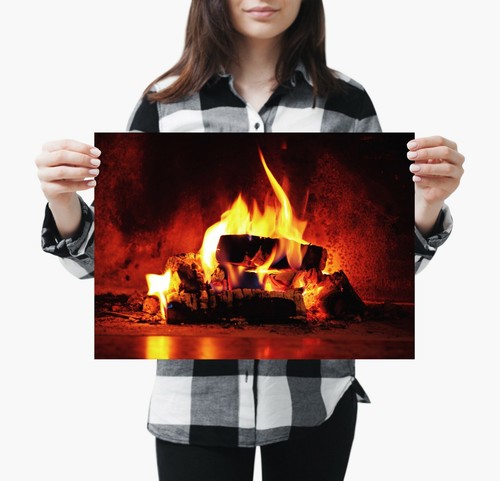 A3| Open Log Fire Art Poster Print Size A3 Winter Warmth Poster Gift ...