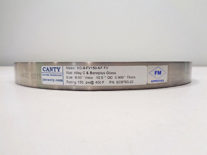 JM Canty Sight Glass 8" View, 10.5" OD, 0.900" Thick, 150PSI, HC-8 ...