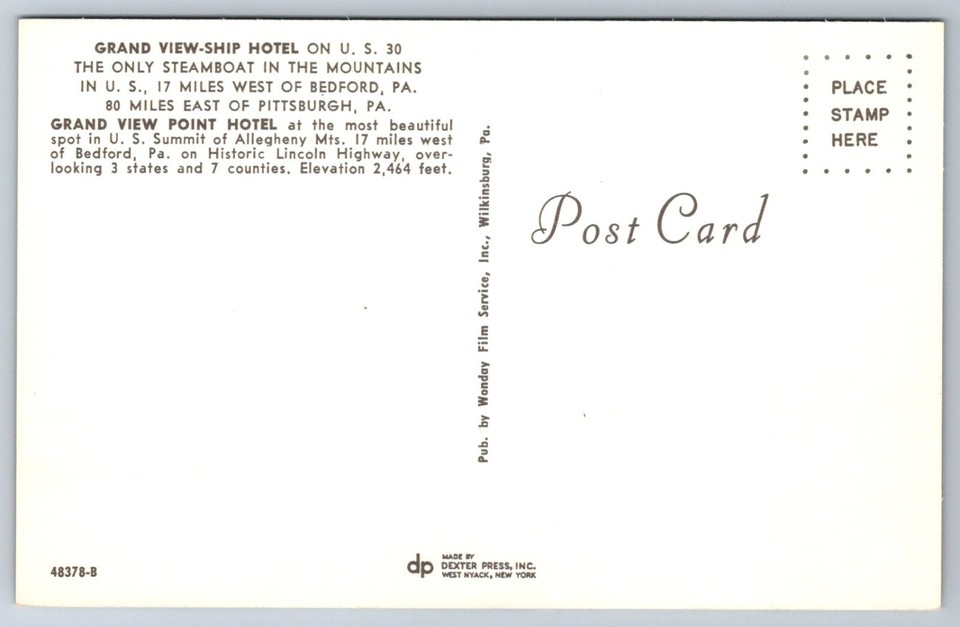 Postcard Bedford PA Grand View Ship Hotel on Lincoln Highway | eBay