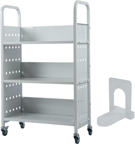 Rolling Book Cart, Double Sided W-Shaped Sloped Shelves | eBay